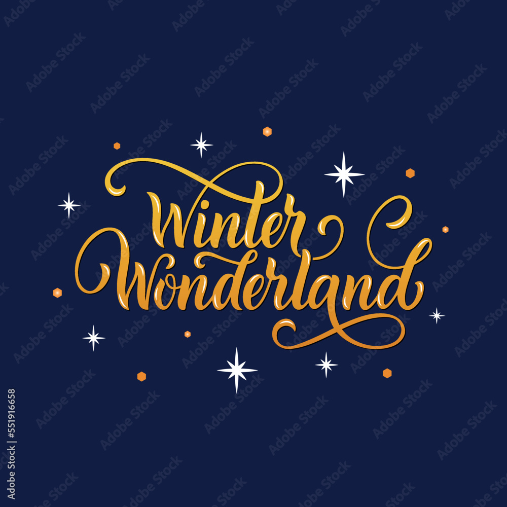 Winter Wonderland handwritten text with stars and snowflakes. Hand ...