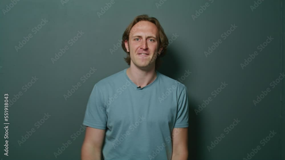 emotional monologue of a man on camera. Skilled professional male tutor ...