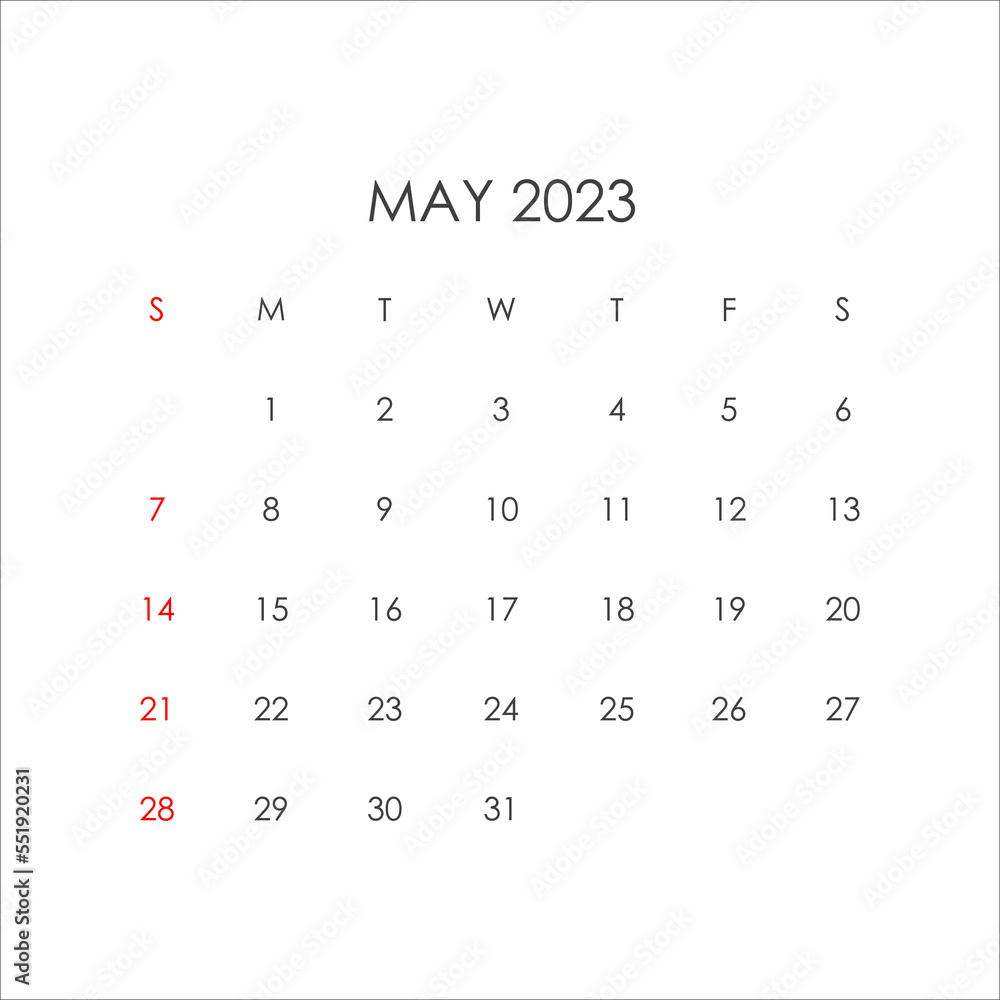 Vetor de May 2023 calendar in minimalist style. Vector EPS10 do Stock ...