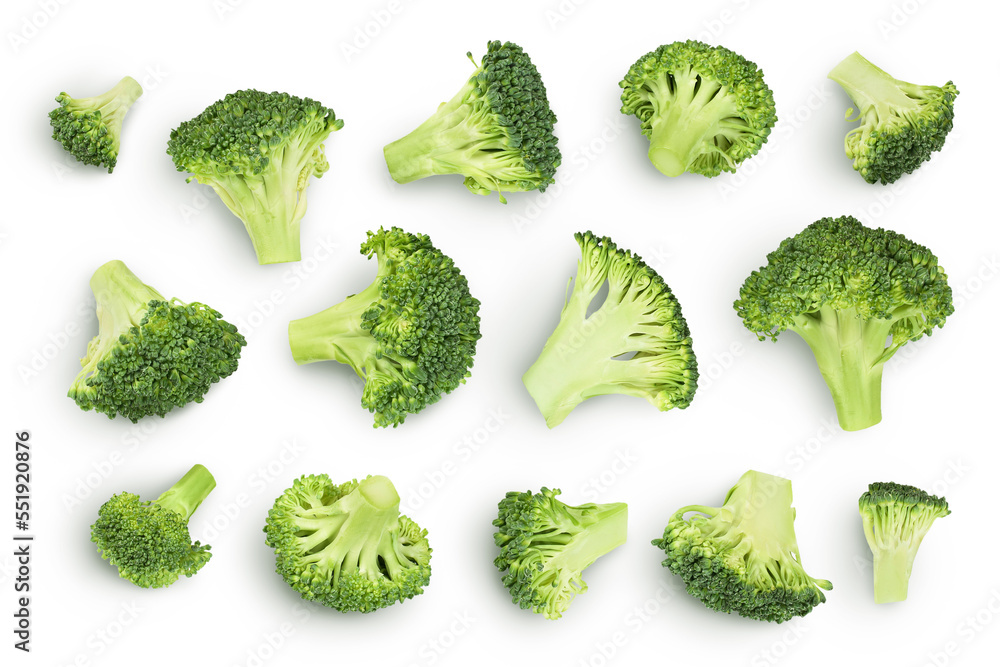 fresh broccoli isolated on white background. Top view. Flat lay Stock ...