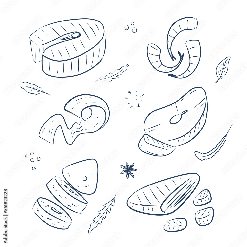Fish steak hand drawn outline doodle icon. Grilled steak vector sketch ...