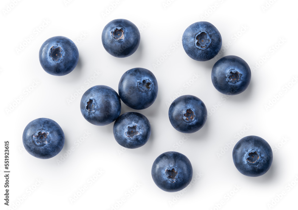 Blueberry isolated. Blueberries top view. Blueberry flat lay on white ...