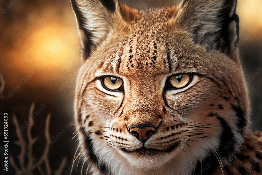 Shot shows a lynx's face up close, with the backdrop out of focus ...