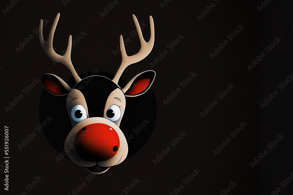 Cartoon Rudolph the red nosed reindeer portrait on black background ...