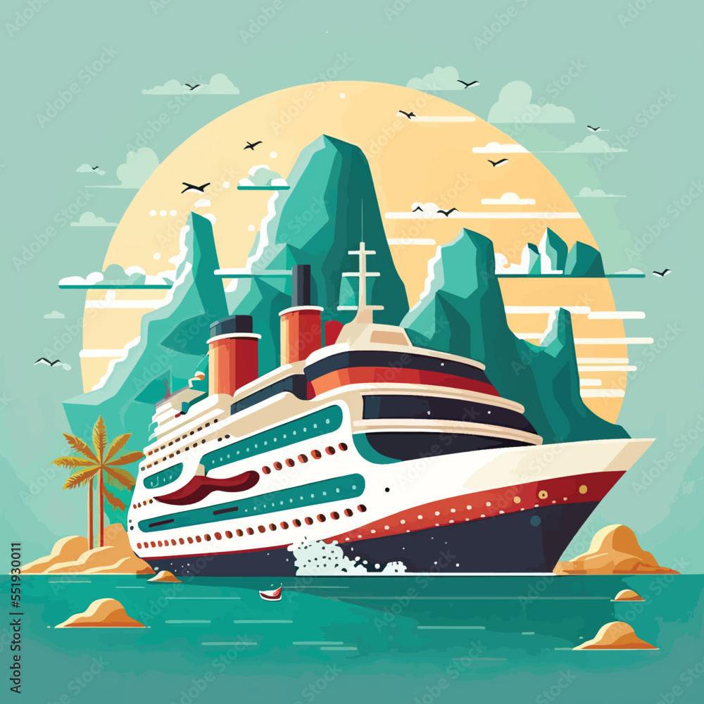 Cruise ship tropical island vacationing background. Luxury voyage ...