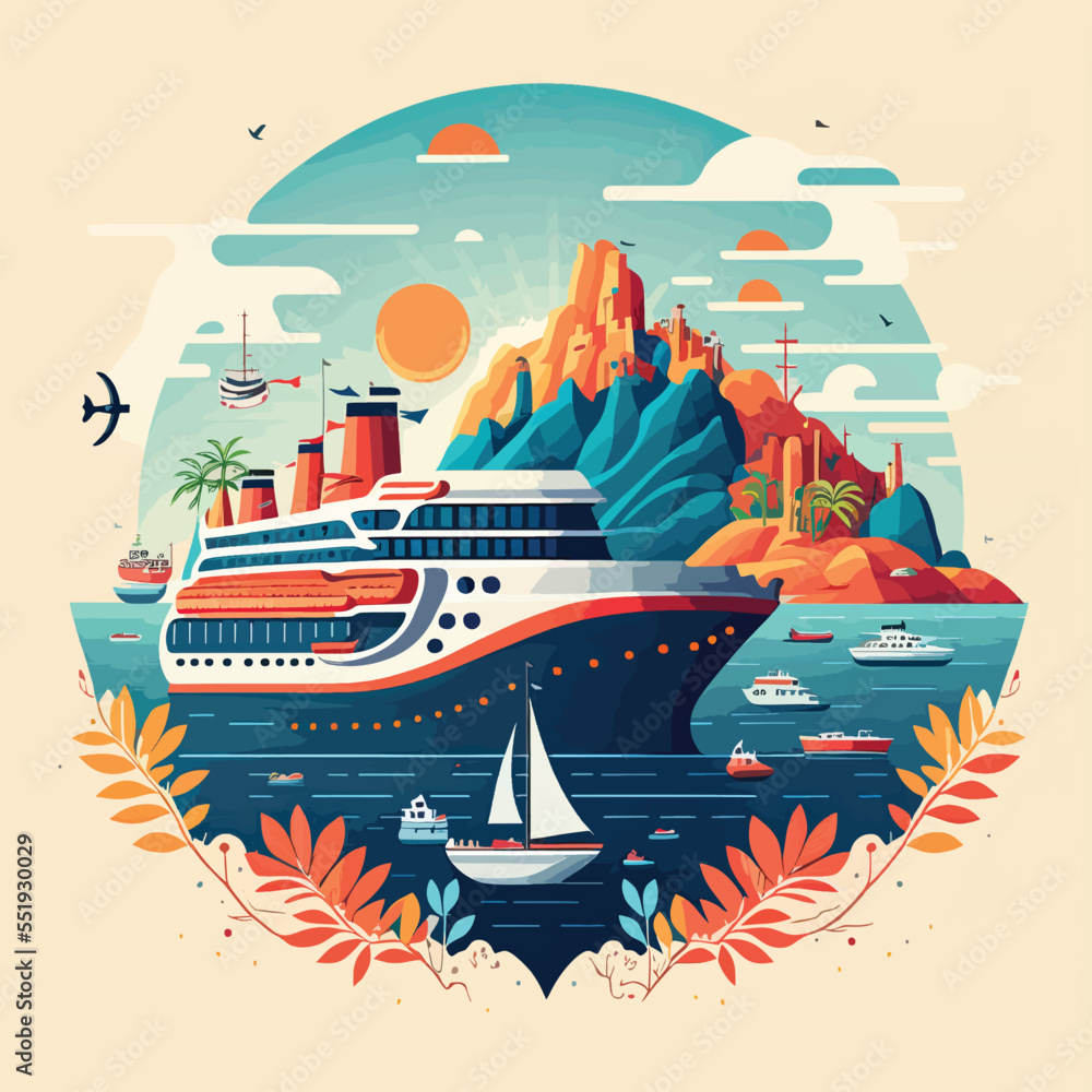 Cruise ship tropical island vacationing background. Luxury voyage ...