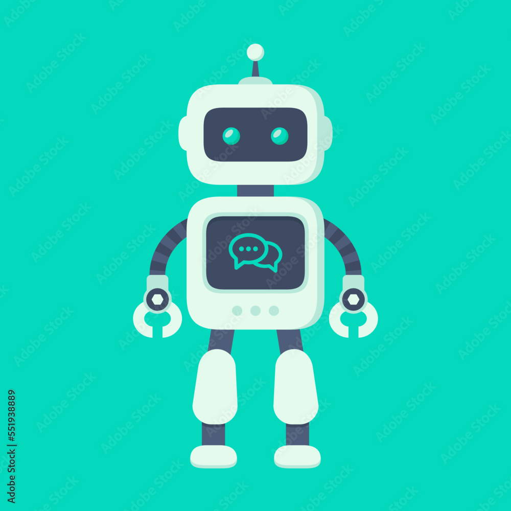 Robot vector illustration in flat design style. Cute cartoon chatbot ...