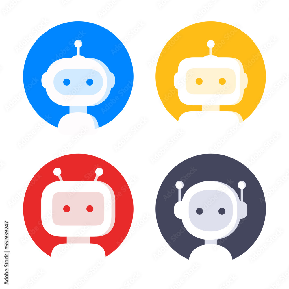 Robot in circle icon set. Bot sign design. Chatbot symbol, logo ...