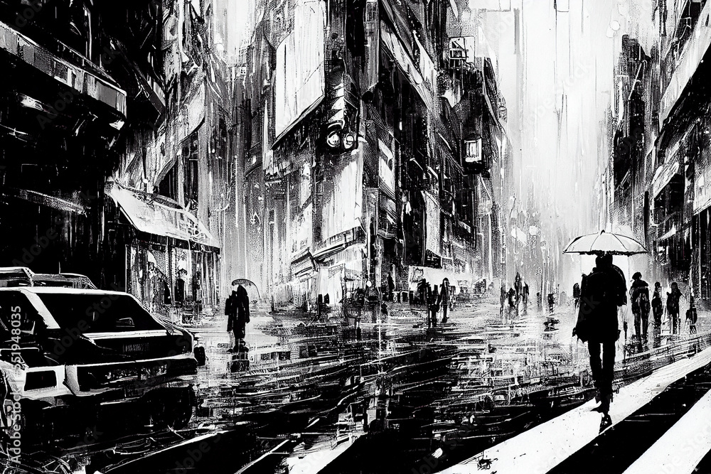 Abstract Dystopian City Painting Black and White Ai Generated Graphic ...