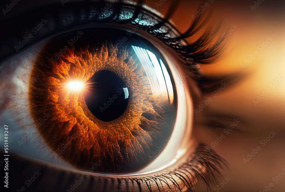 A photograph of an eye showing a lens flare in the pupil. Generative AI ...