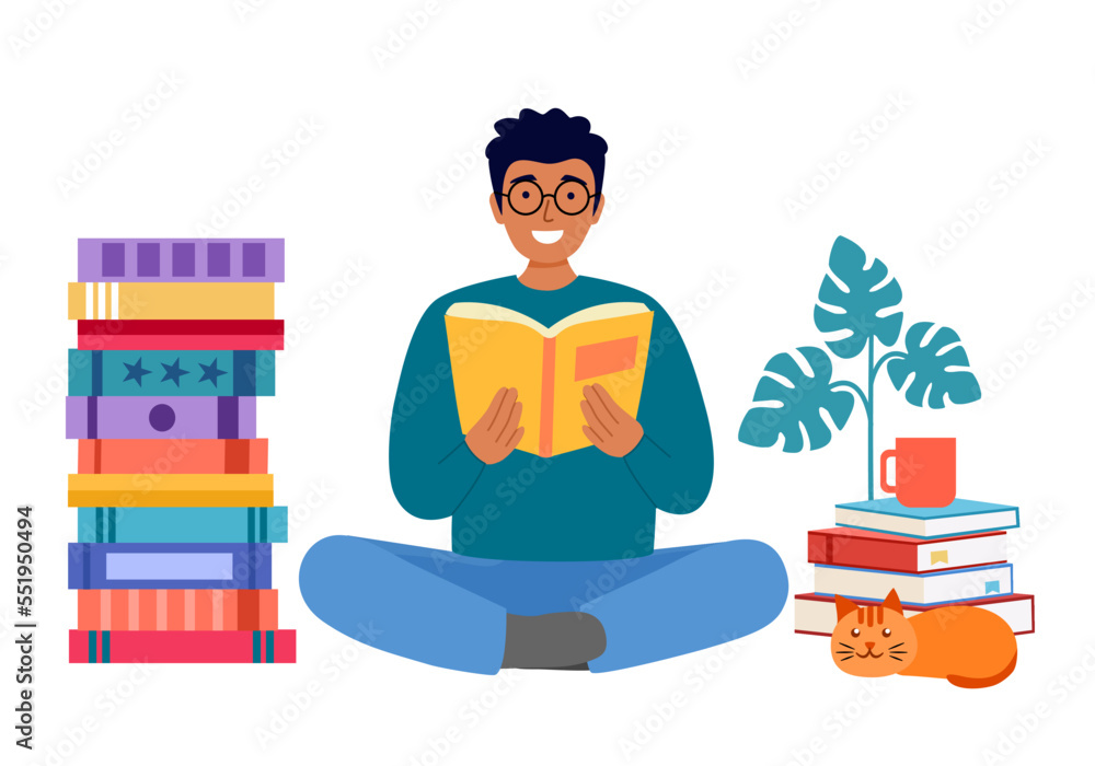 I love reading concept vector illustration on white background. Man ...