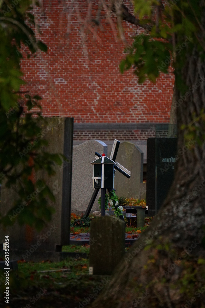 Grave yard where grave stones are in memory of the deceased. The end of ...