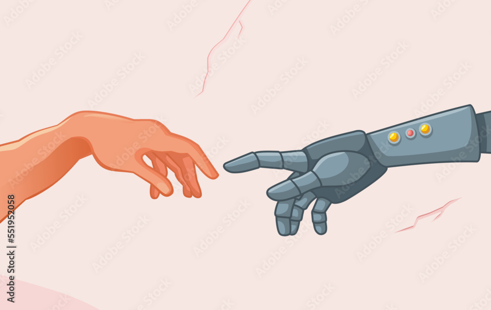 Human and Robot Touching Hands Artificial. Intelligence Concept ...