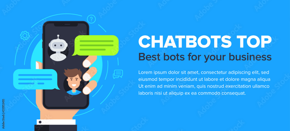 Chatbot vector flat banner design. Horizontal business banner template ...