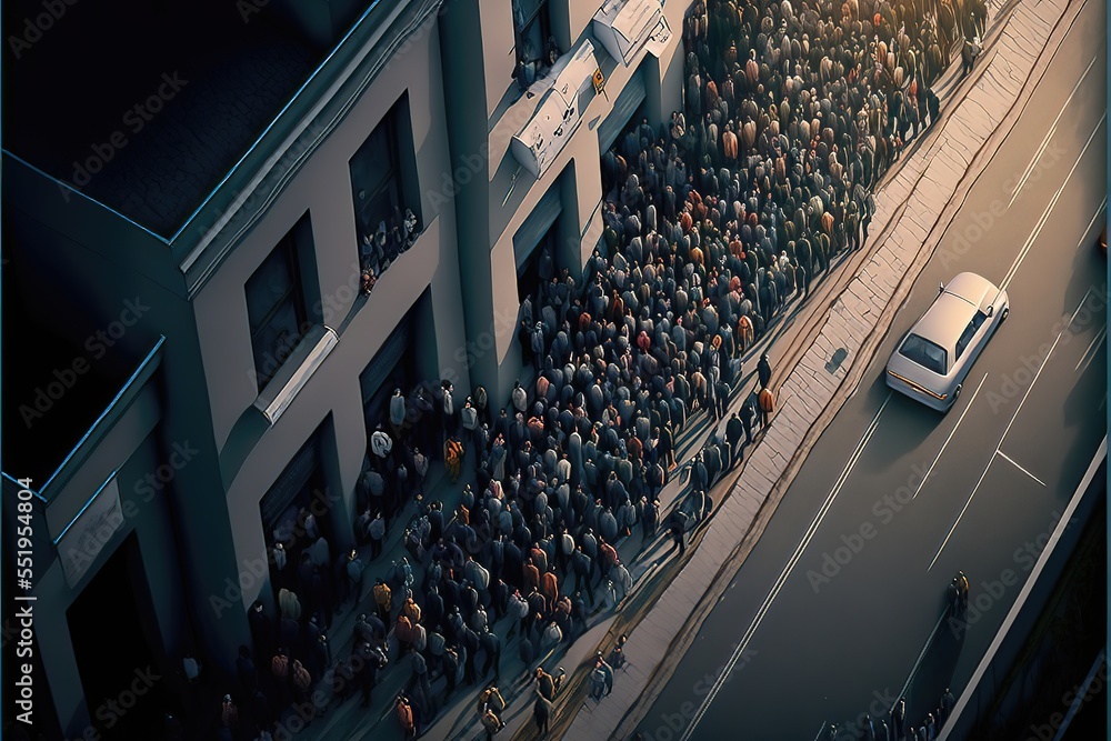 people crowd gathering in the street ,bird view, generative ai Stock ...