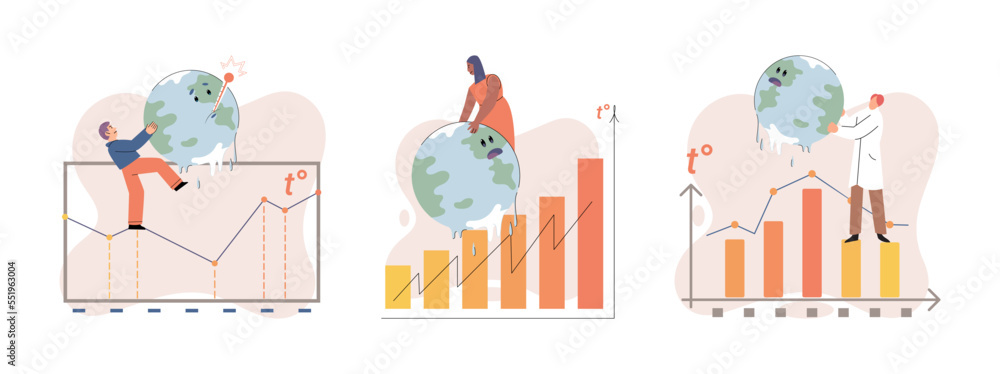 Vetor de Global warming. High temperature and hot weather Earth ...