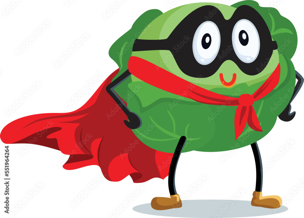 Strong Superhero Cabbage Vector Cartoon Character. Cheerful healthy ...