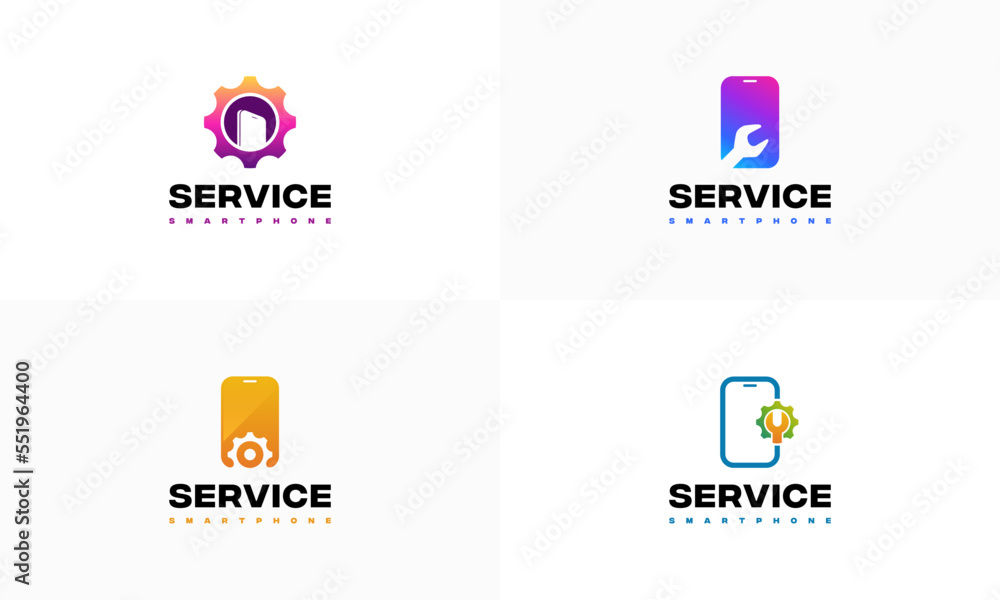 Set of Phone Service logo designs concept vector, Phone Gear and Wrench ...
