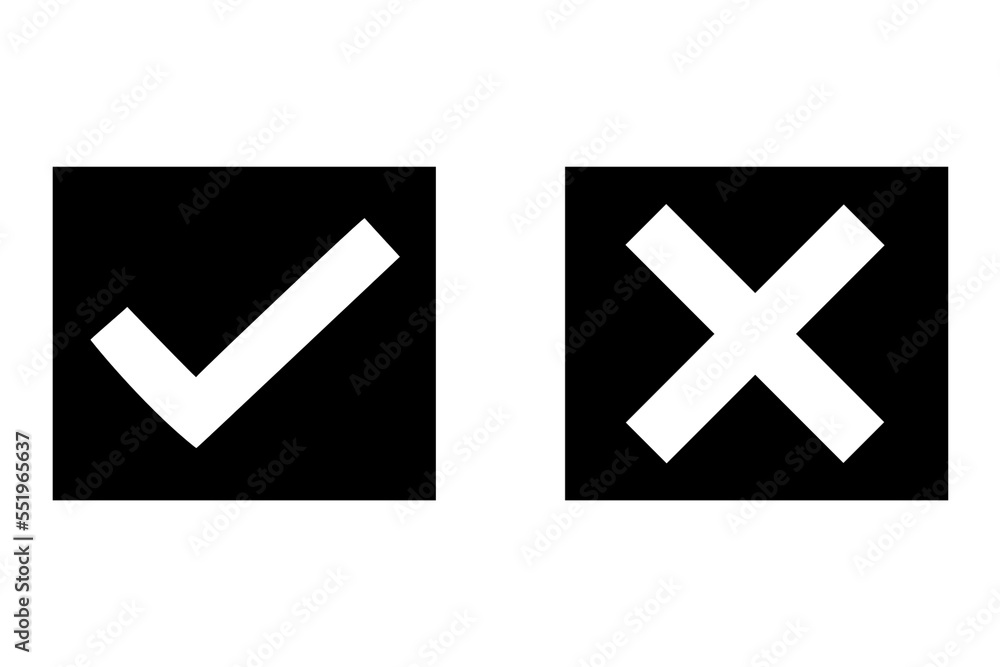 Silhouette Style Check Mark Box Yes No Approved Disapproved Accept Rejected Right Wrong Ok Not ...