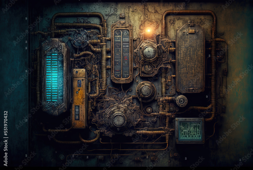 A futuristic machine in detail An example of a futuristic wall built of ...