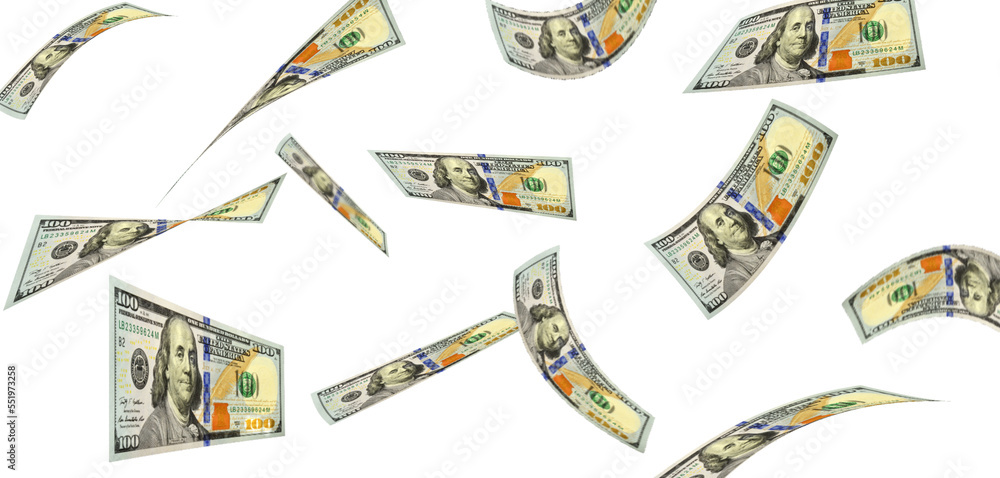 Multiple 100 dollar bill falling Stock Photo | Adobe Stock