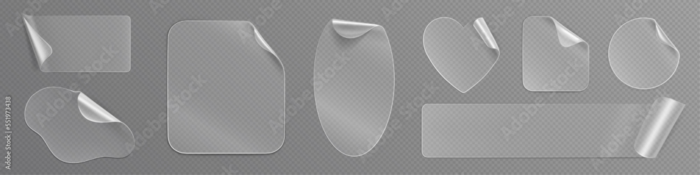 Realistic set of transparent stickers with peel off corners png ...