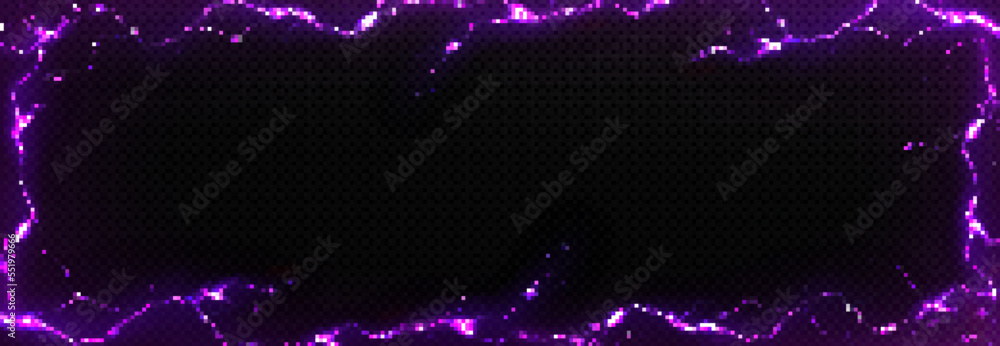 Abstract background with frame of purple lightnings. Poster template ...