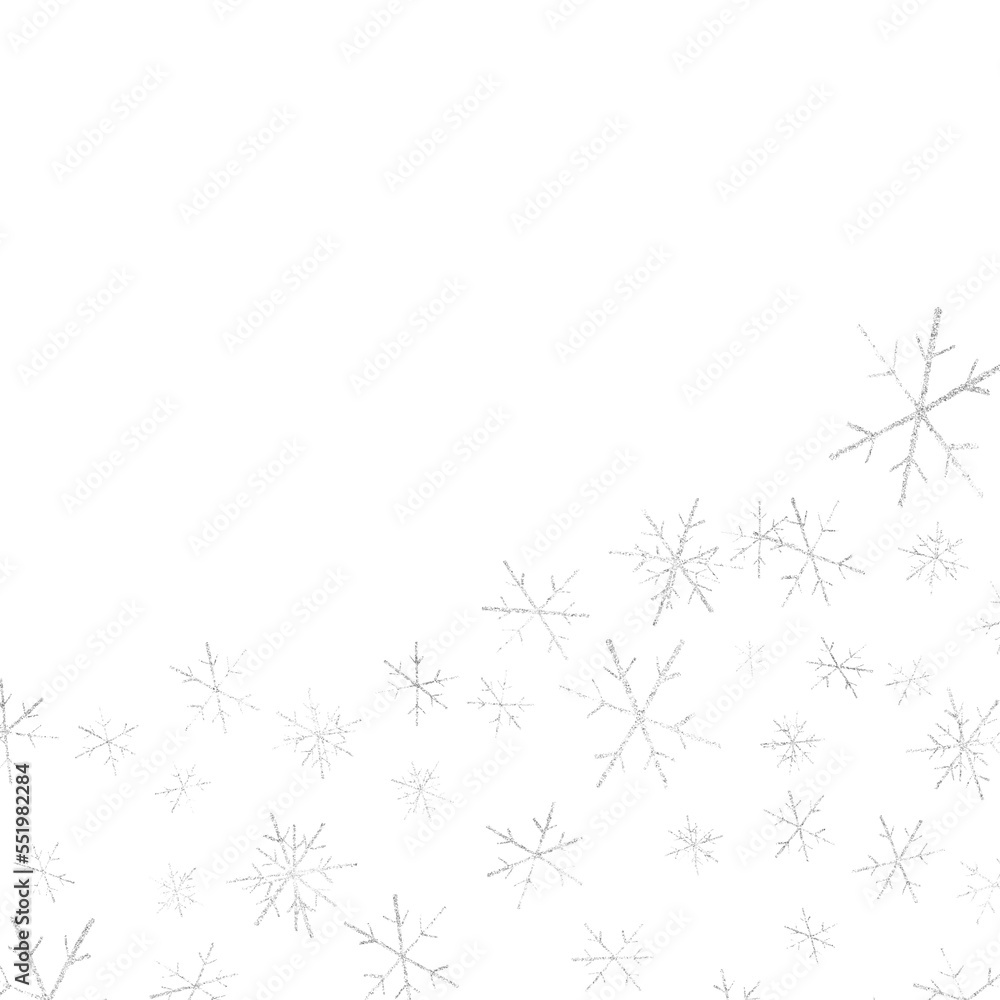 isolated white silver snowflakes bottom border overlay on a transparent ...