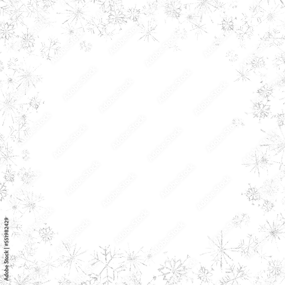 isolated white silver snowflakes frame overlay on a transparent ...