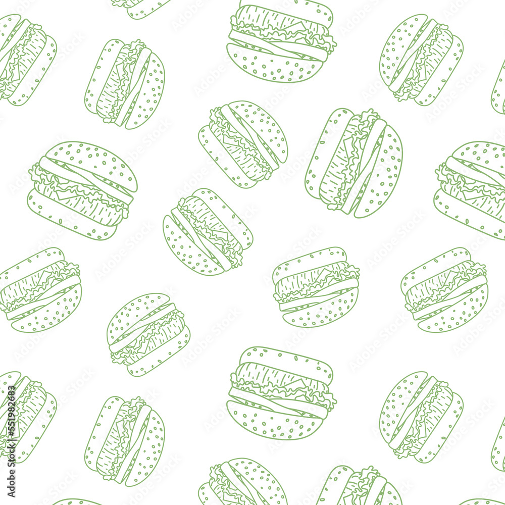 doodle pattern, burger background for fast food, canteen, restaurant ...