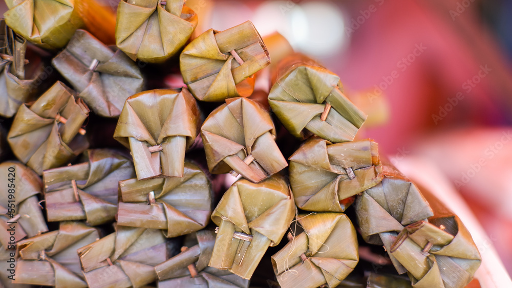 Lontong, Indonesian compressed rice cake in a form of a cylinder ...