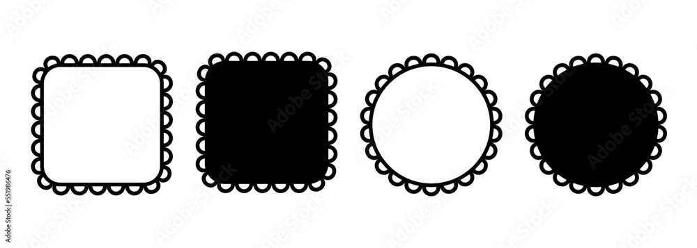Circle and square scalloped frames. Scalloped edge rectangle and ...