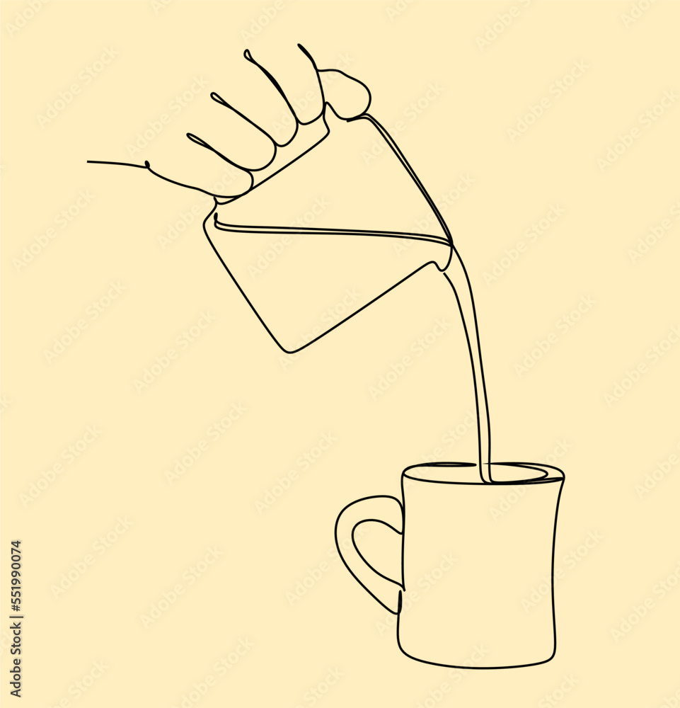 Line art of barista pouring milk to coffee. Continue line drawing of ...