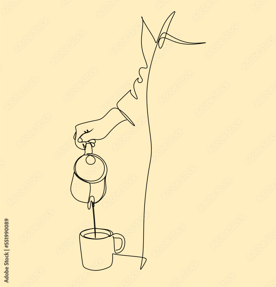 Line art of barista pouring milk to coffee. Continue line drawing of ...