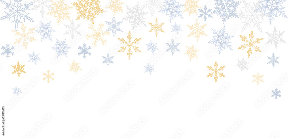 Abstract Christmas background with gold and silver snowflakes border ...