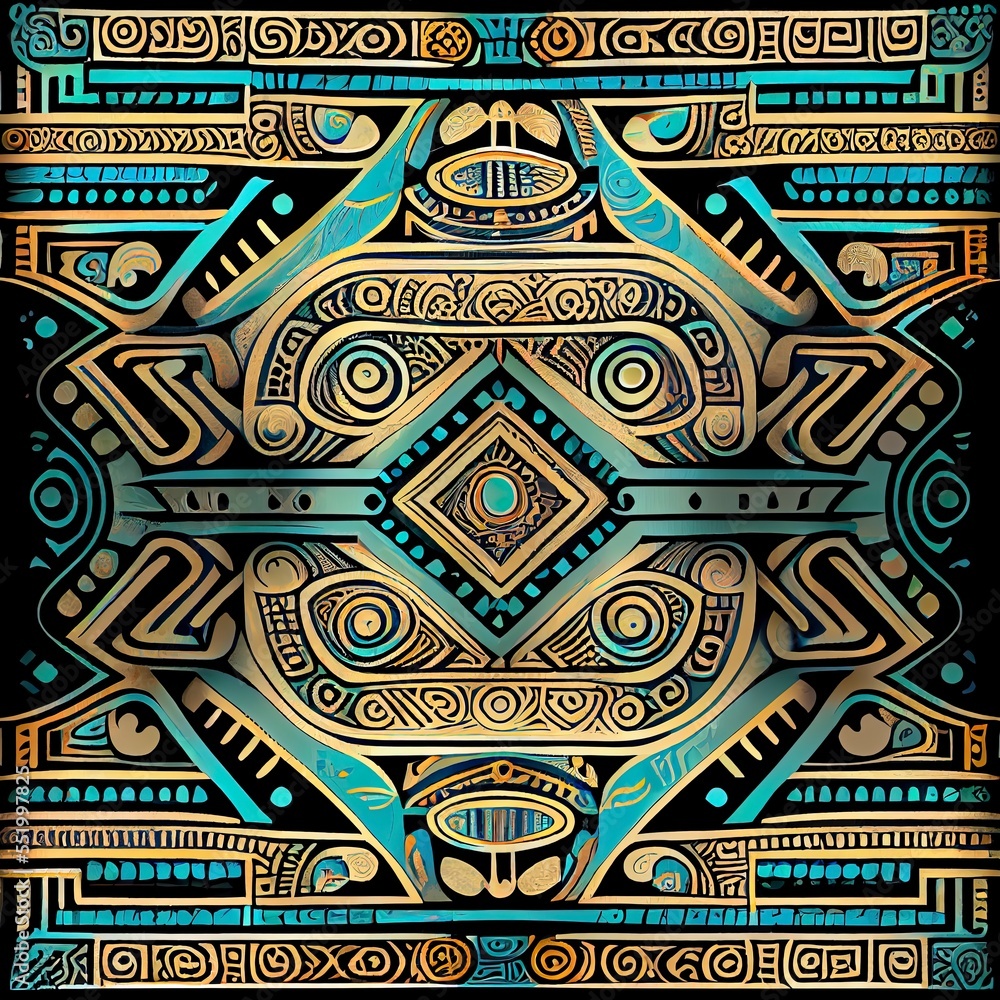 Vintage Mayan Aztec geometric traditional pattern. 3d Illustration ...