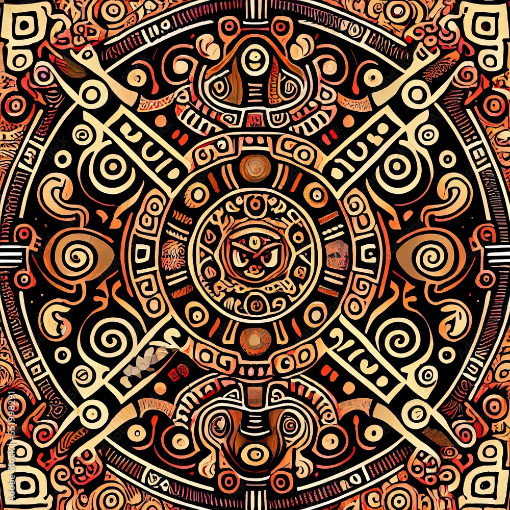 Vintage Mayan Aztec geometric traditional pattern. 3d Illustration ...
