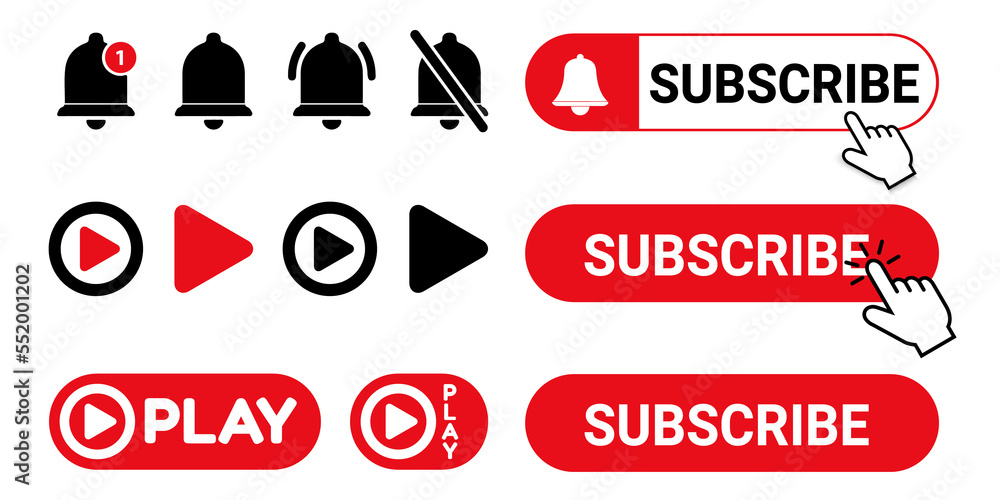 Different Isolated Illustrations Of Subscribe, Notification And Play ...