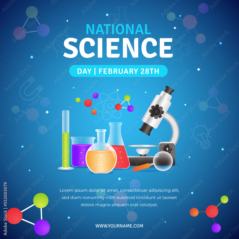 National Science day February 28th square banner design with laboratory ...