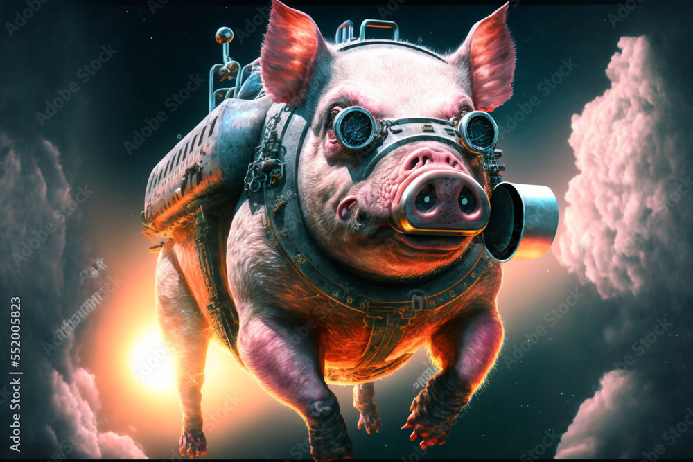 Pig with jetpack Stock Illustration | Adobe Stock