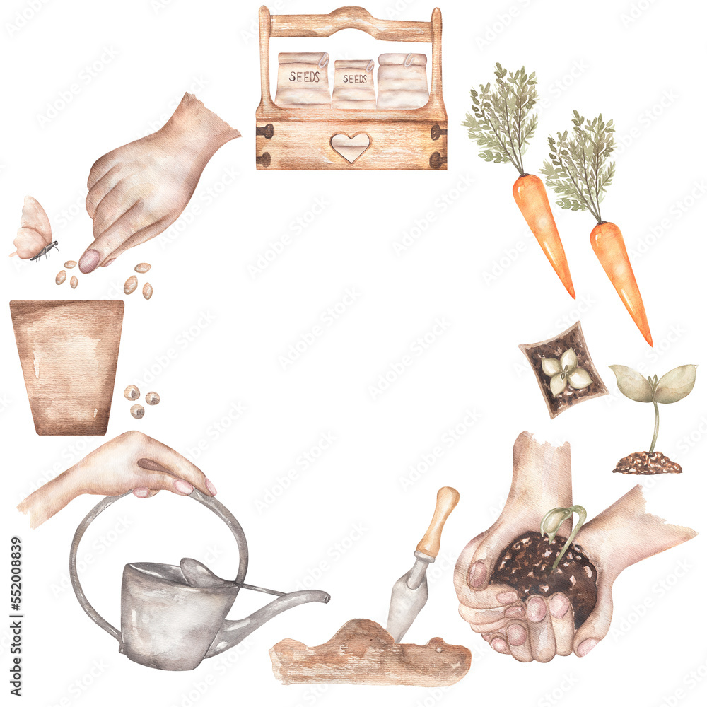 Gardening Clipart, Watercolor vintage Planting time wreath clip art ...