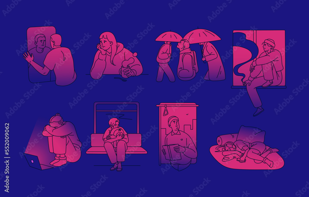 Depression and apathy, psychology concept. Depressed exhausted sad ...