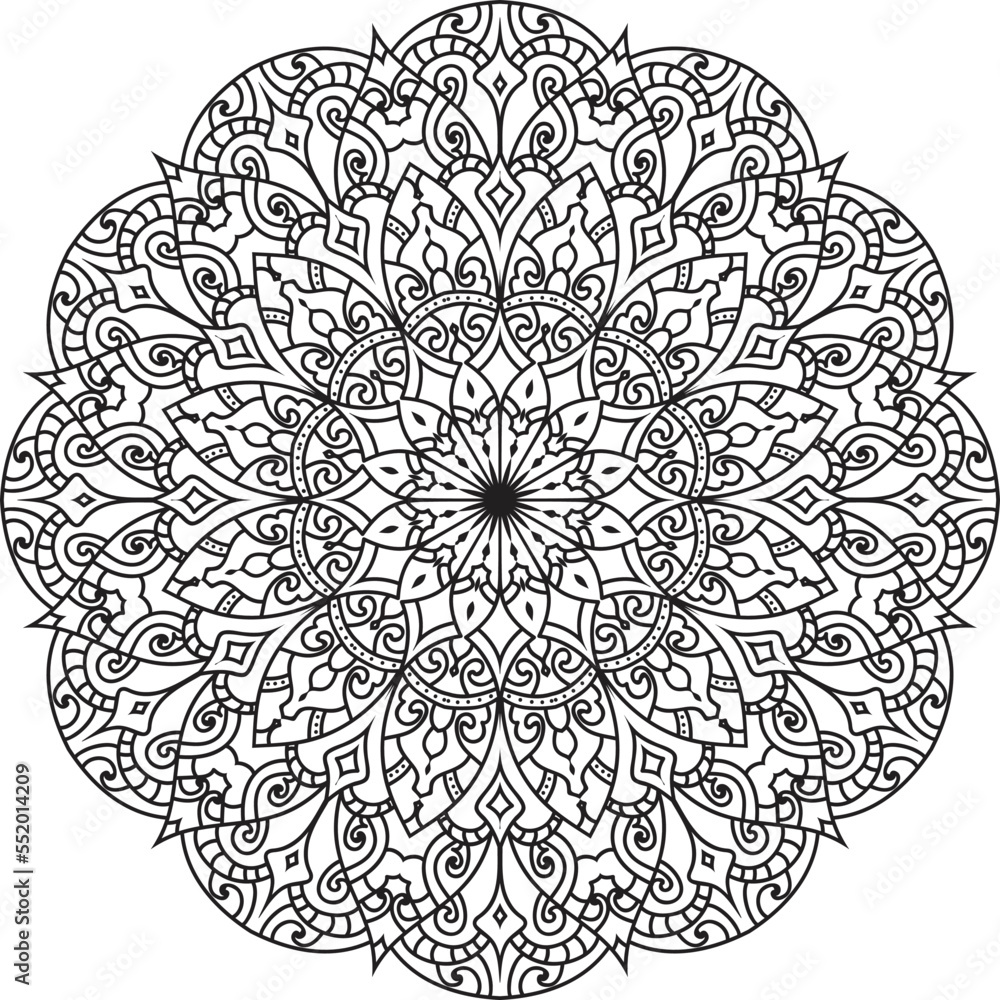 Vector abstract mandala pattern.Black and white illustration.Outline ...