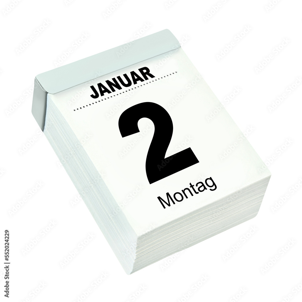 Deutscher Kalender Datum 2. Januar 2023 Montag Hintergrund transparent ...