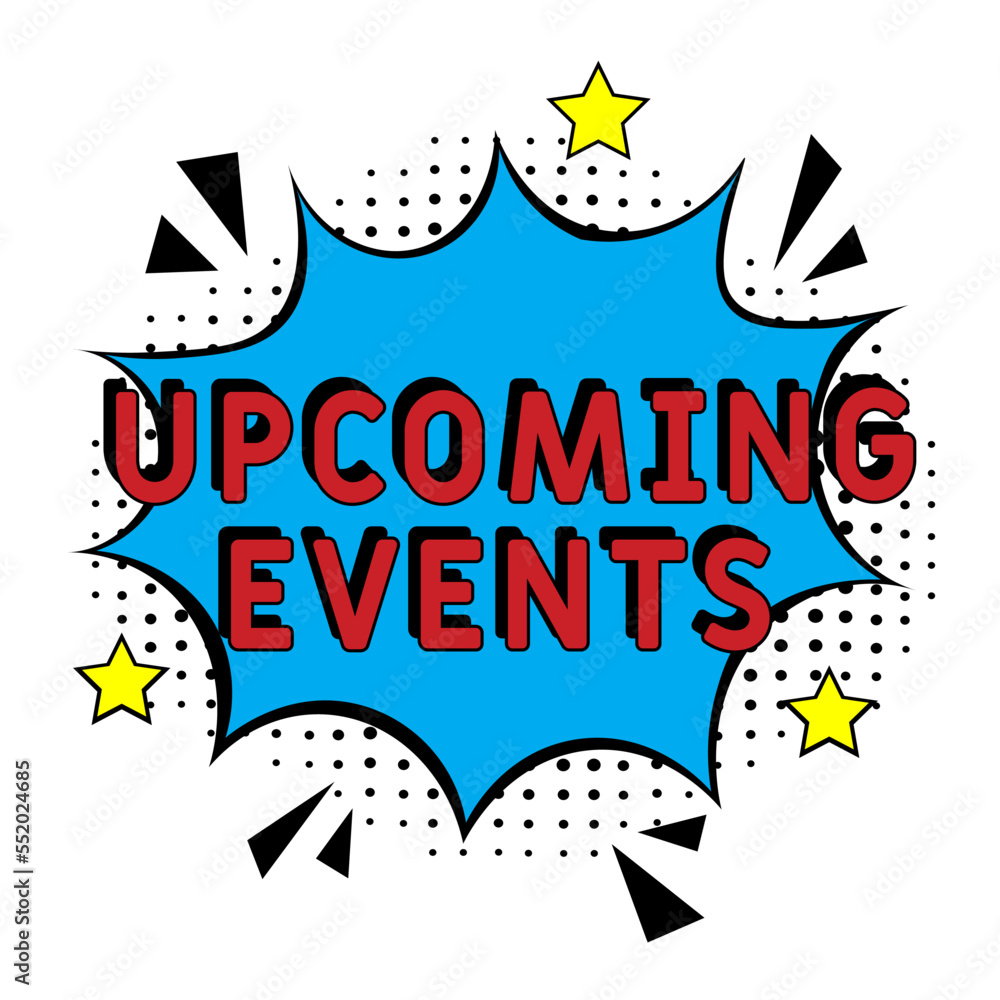 Vecteur Stock Comic book explosion with text upcoming events, vector ...