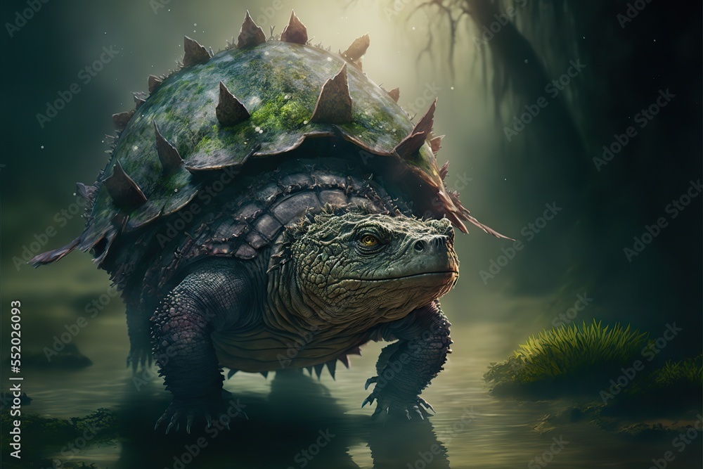 Fantasy illustration of alligator snapping turtle (Macrochelys ...
