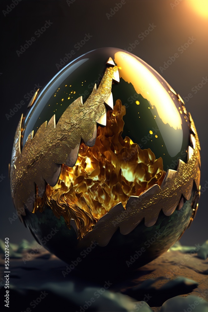 Magical golden dragon egg, opalescent, Generative AI Stock Illustration ...