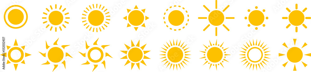 Big set of sun icons on transparent background. Vector sun icons for ...