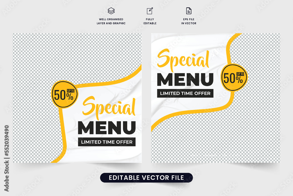 Special food menu promo template design for social media marketing ...