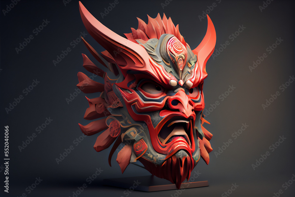 mock up display traditional Japanese Tengu masks generative AI, 3d ...